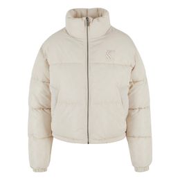 Winterjacke Karl Kani "Karl Kani Karl Kani OG AOP Crop Puffer Jacket", Damen, Gr. L, sand, 100% Polyester, mehrfarbig, normal, amerikanischer Ausschnitt, Jacken Winterjacke