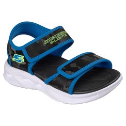 Sandale Skechers "Sola Glow Sandal", M&auml;dchen, Gr. 29, blau (schwarz, blau), Lederimitat, Textil, tarnfarben, Schuhe Sandale, Sommerschuh mit Klettverschluss, Gr&ouml;&szlig;enschablone zum Download