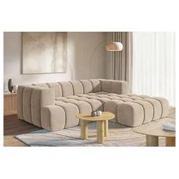 Ecksofa HOMSY BY ANA JOHNSON "&raquo;XL&laquo; BOUBELLE L-Form extra tief, Design: Bubble-Optik, Breite 247cm", dunkelbeige, B:247cm H:75cm T:191cm, 100% Polyester, Sofas, Ecksofa, hoher Sitzkomfort dank Wellenunterfederung, XL Sitztiefe 100 cm