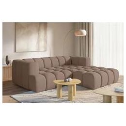 Ecksofa HOMSY BY ANA JOHNSON "&raquo;XL&laquo; BOUBELLE L-Form extra tief, Design: Bubble-Optik, Breite 247cm", braun, B:247cm H:75cm T:191cm, 100% Polyester, Sofas, Ecksofa, hoher Sitzkomfort dank Wellenunterfederung, XL Sitztiefe 100 cm