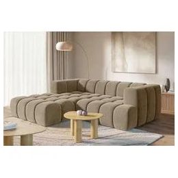 Ecksofa HOMSY BY ANA JOHNSON "&raquo;XL&laquo; BOUBELLE L-Form extra tief, Design: Bubble-Optik, Breite 247cm", hellbraun, B:247cm H:75cm T:191cm, 100% Polyester, Sofas, Ecksofa, hoher Sitzkomfort dank Wellenunterfederung, XL Sitztiefe 100 cm