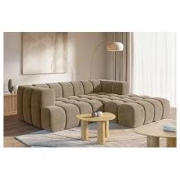 Ecksofa HOMSY BY ANA JOHNSON "&raquo;XL&laquo; BOUBELLE L-Form extra tief, Design: Bubble-Optik, Breite 247cm", hellbraun, B:247cm H:75cm T:191cm, 100% Polyester, Sofas, Ecksofa, hoher Sitzkomfort dank Wellenunterfederung, XL Sitztiefe 100 cm