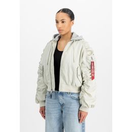Bomberjacke Alpha Industries "Short Hooded Bomber Light W", Damen, Gr. L, stone, Obermaterial: 100% Nylon, Jacken Bomberjacke
