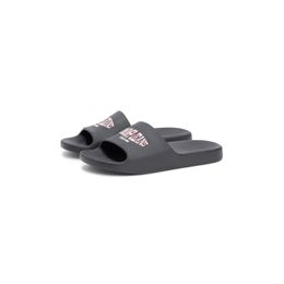 Pantolette Tommy Jeans "TJM INJECTED SANDAL", Herren, Gr. 45, schwarz, Synthetik, unifarben, Basic, Schuhe Pantolette, Sommerschuh, Strandschuh, Flat mit Logoemblem - in schmaler Form
