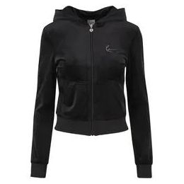 Sweatjacke Karl Kani "Karl Kani Signature Rhinestone Velours Tight Trackjacket", Damen, Gr. M, schwarz, 93% Polyester, 7% Elasthan, Sweatjacken Sweatjacke