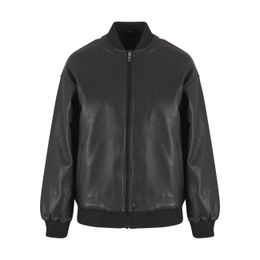 Lederjacke Urban Classics "Urban Classics Ladies Synthetic Leather Bomber Jacket", Damen, Gr. L, schwarz, 100% Viskose, unifarben, normal, amerikanischer Ausschnitt, Jacken