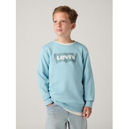 Sweatshirt LEVI'S KIDS "LVB LVB FRENCH TERRY BATWING", Jungen, Gr. 10 (140), forget me not, Sweatware, Obermaterial: 60% Baumwolle, 40% Polyester, bedruckt, Basic normal, Rundhals, Rippb&uuml;ndchen, Sweatshirts Sweatshirt, mit gro&szlig;em Logo