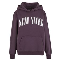 Kapuzenpullover MISS TEE "Miss Tee New York Ladies Fluffy Hoody", Damen, Gr. S, plumlila, 70% Baumwolle, 30% Polyester, mehrfarbig, loose fit, ohne Ausschnitt, Pullover Kapuzenpullover