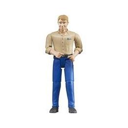 Bruder Mann mit hellem Hauttyp und Hose, Spielfigur blau