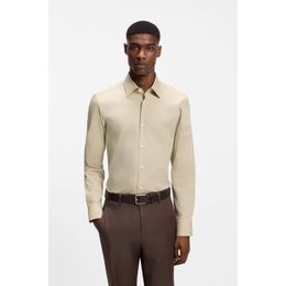 Businesshemd BOSS "Hank", Herren, Gr. 43, N-Gr, open beige286, Popeline, Obermaterial: 96% Baumwolle, 4% Elasthan, unifarben, slim fit normal, Rundhals, 2-Knopf-Manschette mit Schlitz, Hemden, Kentkragen, Slim-Fit, b&uuml;gelleichte Qualit&auml;t