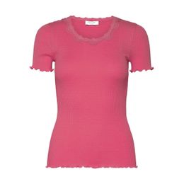 Spitzenshirt rosemunde "Beatha lace t-shirt mit Seide mit Seide", Damen, Gr. M, pink (himbeere), Feinstrick, Obermaterial: 55% Seide, 45% Baumwolle, unifarben, eng h&uuml;ftbedeckend, Rundhals, gewellter Abschluss, Shirts, wundersch&ouml;nes Halbarmshirt mit edler Spitze am Rundhalsausschnitt