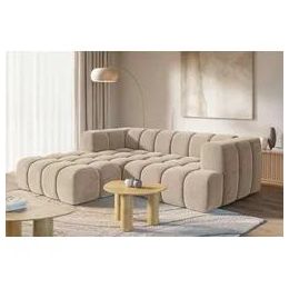 Ecksofa HOMSY BY ANA JOHNSON "&raquo;XL&laquo; BOUBELLE L-Form extra tief, Design: Bubble-Optik, Breite 247cm", dunkelbeige, B:247cm H:75cm T:191cm, 100% Polyester, Sofas, Ecksofa, hoher Sitzkomfort dank Wellenunterfederung, XL Sitztiefe 100 cm