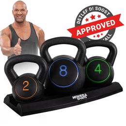miweba Sports Kettlebell-Set, 2-7 kg, Kettlebell-Ablage, Kugelhantel Indoor und Outdoor, Betonf&uuml;llung (2 - 8 kg)
