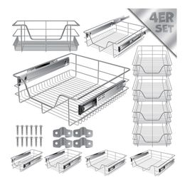 Kesser&reg; Teleskopschublade 30-60cm Schrankbreite verchromt aus Edelstahl Schubladeneinsatz f&uuml;r K&uuml;chenschrank Korbauszug Schrankauszug