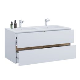 Vcm 2-tlg. Doppelwaschtisch Cosila mit gro&szlig;em Keramikbecken &ndash; Badschrank mit 2 Softclose-Schubladen, Ma&szlig;e Waschplatz Set: H. 51 x B. 112 x T. 47 cm, Cosila-I