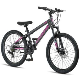 Licorne Bike Thunder Premium Mountainbike in 20, 24, 26, 27.5 und 29 Zoll Fahrrad f&uuml;r M&auml;dchen Jungen Herren und Damen Discbremse Farbe:Anthrazit/Rosa;Gr&ouml;&szlig;e:24 Zoll