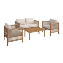Ambia Garden Gartenset, Creme, Akazie, Holz, Textil, 4-teilig, Akazie, Schichtholz, F&uuml;llung: Polyester, UV-best&auml;ndig, Gartenm&ouml;bel, Gartenm&ouml;bel-Sets