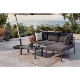 Ambia Garden Loungegarnitur, Dunkelgrau, Metall, Textil, 3-teilig, F&uuml;llung: Schaumstoff,Polyester, 117x66x62 cm, Loungem&ouml;bel, Gartenlounge-Sets