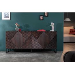 Riess Ambiente Massives Sideboard CREATIVO 180cm Mangoholz aufw&auml;ndige 3D Front Retro Design Riess-Ambiente