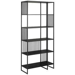 Mid.you Regal, Schwarz, Metall, Holzwerkstoff, 5 F&auml;cher, 85x185x35 cm, Wohnzimmer, Regale, B&uuml;cherregale