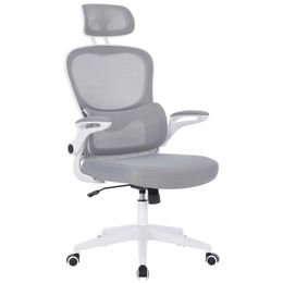 CARRYHOME Drehstuhl, Grau, Wei&szlig;, Metall, Kunststoff, Textil, Drehkreuz, 63.5x122-132x66 cm, Wippfunktion, Sitzfl&auml;che 360&deg; drehbar, inklusive Armlehnen, Arbeitszimmer, B&uuml;rost&uuml;hle, Drehst&uuml;hle