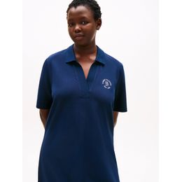 Polokleid Tommy Hilfiger Curve "CRV OPEN-NK STAMP REG POLO DRESS", Damen, Gr. 48, N-Gr, blau (schwarz night navy), Obermaterial: 96% Baumwolle, 4% Elasthan, unifarben, regular fit, V-Ausschnitt, Kleider
