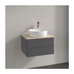 Villeroy & Boch Villeroy und Boch Antao Waschtisch-Unterschrank L18053GK mit Beleuchtung, 2 Ausz&uuml;ge, 600 x 360 x 500 mm, Front ohne Struktur, Anthracite Matt Lacquer / Botticino
