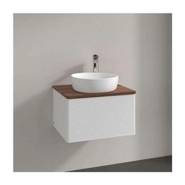 Villeroy & Boch Villeroy und Boch Antao Waschtisch-Unterschrank L29112GF mit Beleuchtung, 1 Auszug, 600 x 360 x 500 mm, Front mit Struktur, Glossy White Lacquer / Warm Walnut