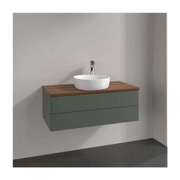 Villeroy & Boch Villeroy und Boch Antao Waschtisch-Unterschrank L20052HL mit Beleuchtung, 2 Ausz&uuml;ge, 1000 x 360 x 500 mm, Front ohne Struktur, Leaf Green Matt Lacquer / Warm Walnut