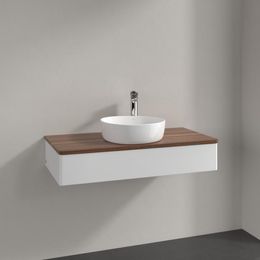 Villeroy & Boch Villeroy und Boch Antao Waschtisch-Unterschrank K09052GF 100x19x50cm, Hahnloch, Waschbeckenplattenfarbe warm walnut, glossy white lacquer