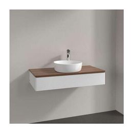 Villeroy & Boch Villeroy und Boch Antao Waschtisch-Unterschrank L09152GF mit Beleuchtung, 1 Auszug, 1000 x 190 x 500 mm, Front mit Struktur, Glossy White Lacquer / Warm Walnut
