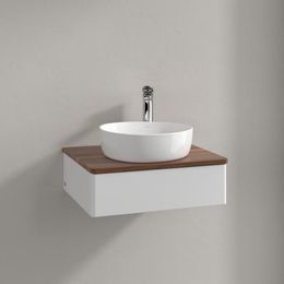 Villeroy & Boch Villeroy und Boch Antao Waschtisch-Unterschrank K07052GF 60x19x50cm, Hahnloch, Waschbeckenplattenfarbe warm walnut, glossy white lacquer