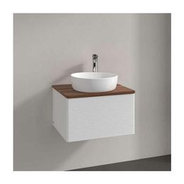 Villeroy & Boch Villeroy und Boch Antao Waschtisch-Unterschrank L29152GF mit Beleuchtung, 1 Auszug, 600 x 360 x 500 mm, Front mit Struktur, Glossy White Lacquer / Warm Walnut