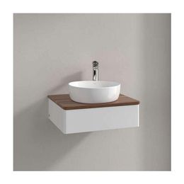 Villeroy & Boch Villeroy und Boch Antao Waschtisch-Unterschrank L07052GF mit Beleuchtung, 1 Auszug, 600 x 190 x 500 mm, Front ohne Struktur, Glossy White Lacquer / Warm Walnut