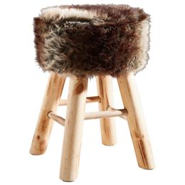 Ambia Home Hocker, Braun, Natur, Holz, Textil, Kiefer, Uni, rund, 42 cm, Wohnzimmer, Hocker, Sitzhocker