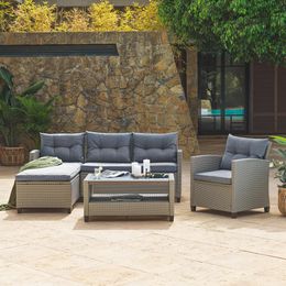 Ambia Garden Loungegarnitur, Grau, Metall, Kunststoff, Textil, F&uuml;llung: Schaumstoff,Polyester, L-Form, eckig, UV-best&auml;ndig, wetterfest, Loungem&ouml;bel, Gartenlounge-Sets