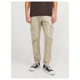 Jack & Jones Cargohose JACK & JONES "PAUL FLAKE", Damen, Gr. 27, L&auml;nge 32, braun (crockery), Web, Obermaterial: 98% Baumwolle, 2% Elasthan, unifarben, bequem normal, Hosen Cargohose