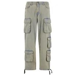 Cargohose Urban Classics "Urban Classics Multi Pocket Denim Cargo", Damen, Gr. 30, Normalgr&ouml;&szlig;en, new light blau dirty washed, 100% Baumwolle, unifarben, relaxed fit, Hosen Cargohose