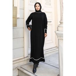 Stein Detailed Cuff Strick Kleid Schwarz