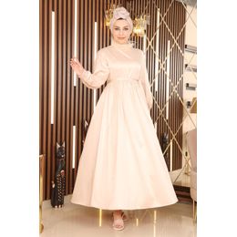 Feder Detailed Satin Abendkleid Beige