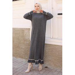 Stein Detailed Cuff Strick Kleid Grau