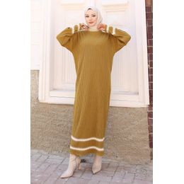 Gemustert Strick Kleid Khaki