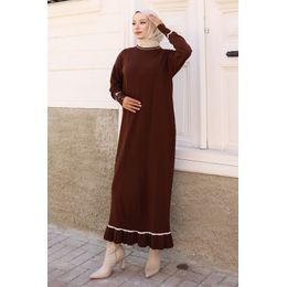 Stein Detailed Cuff Strick Kleid Braun