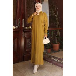 Knopf Detailed Strick Kleid Khaki