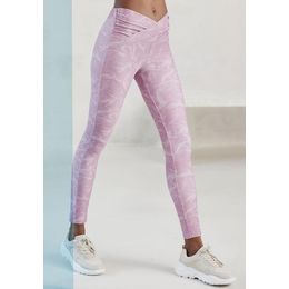 active by Lascana LASCANA ACTIVE Funktionsleggings pink Gr. M (40/42) f&uuml;r Damen. Mit Logoschriftzug, Logodruck, Allover-Druck. Figurbetont