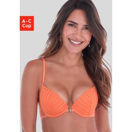 Push-up-BH s.Oliver "Lilou", Damen, Gr. 70, Cup B, melone, Spitze, Obermaterial: 60% Polyamid, 35% Polyester, 5% Elasthan, BHs Push-up-BH, mit praktischem Vorderverschluss, sexy Dessous