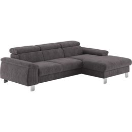 Ecksofa COTTA "Komaris L-Form, B: 244 cm", anthrazit, B:244cm H:72cm T:166cm, 88% POLYESTER (PES) 12% POLYAMID (PA), Sofas, Ecksofa, mit Kopfteilverstellung, optional Bettfunktion, Bettkasten & Licht