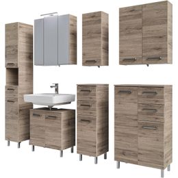 Badm&ouml;bel-Set SAPHIR "7-teilig, mit Spiegelschrank", sanremo eiche terra quer nachbildung, B:188cm H:200cm T:33cm, Kastenm&ouml;bel-Sets, Badm&ouml;bel-Set