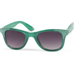 Wayfarer styleBREAKER "M&auml;dchen Nerd Sonnenbrille mit Strass", Jungen, grau (gestell gr&uuml;n, glas grau verlauf), Modisch, Sonnenbrillen