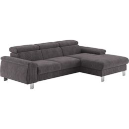 Ecksofa COTTA "Komaris L-Form, B: 244 cm", anthrazit, B:244cm H:72cm T:166cm, 88% POLYESTER (PES) 12% POLYAMID (PA), Sofas, Ecksofa, mit Kopfteilverstellung, optional Bettfunktion, Bettkasten & Licht